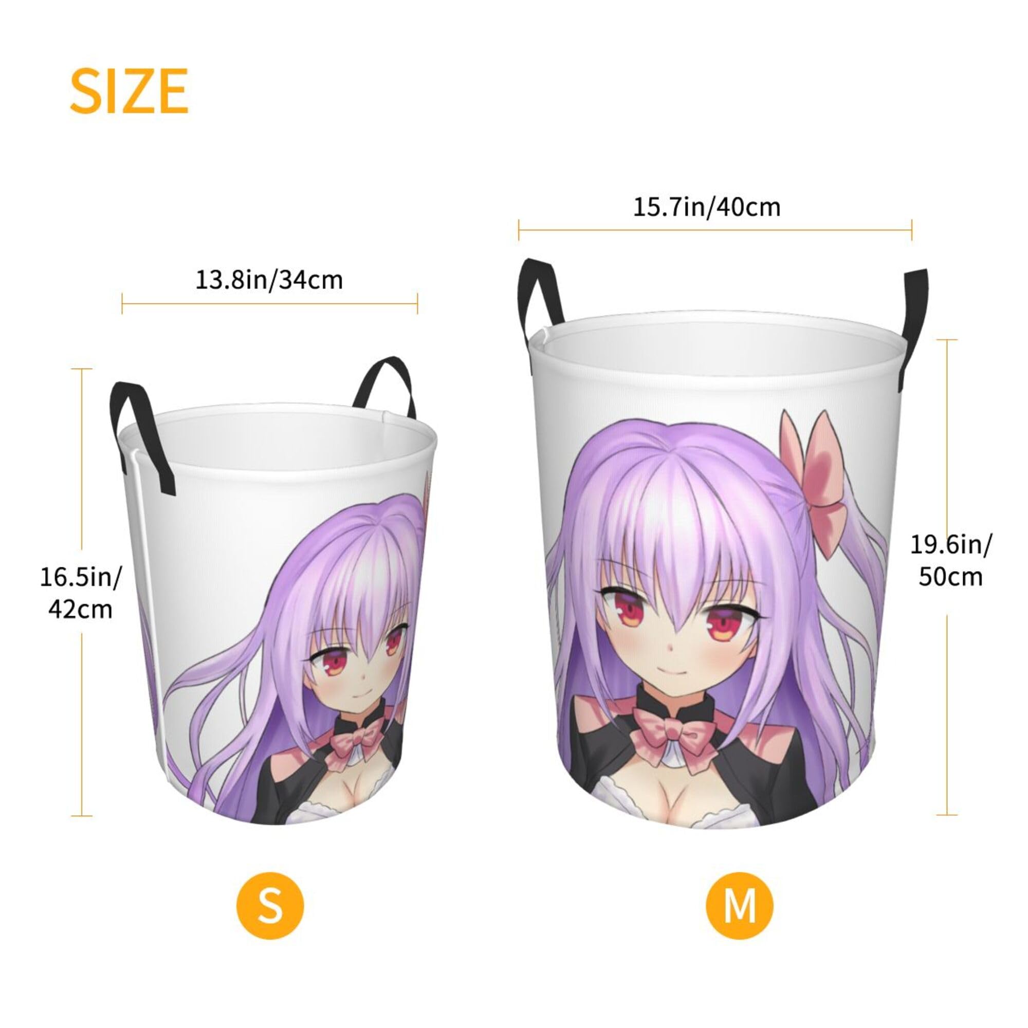 aHaBiKas Collapsible Laundry Basket Organizer, Moe Anime Character Girl Dirty Clothes Storage Basket with Handle for Bathroom Bedroom Living Room Medium Size