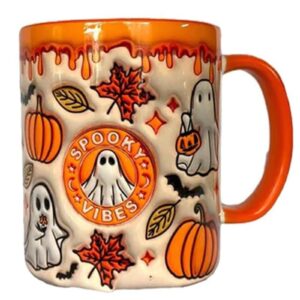 dierjueyers pumpkin coffee cup with ghost, halloween coffee mug, halloween ceramic coffee mug, trick or treat halloween tumbler cup, perfect and best gifts for coffee lover (orange*1) (orange, 24x20)