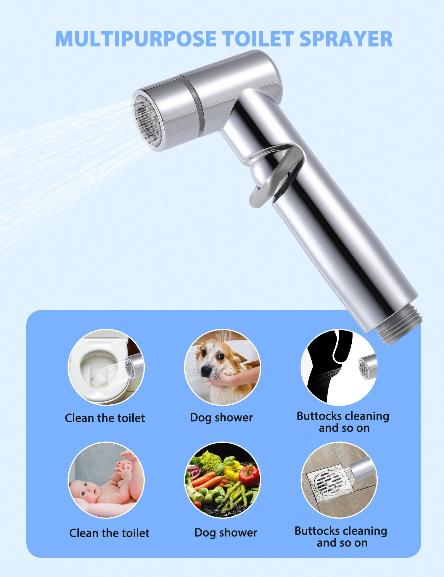 Ultra Light Bidet Toilet Sprayer Head Rustless Handheld Bidet Sprayer Cloth Bathroom Diaper Sprayer for Kitchen and Toilet-Adjustable Water Pressure Control - 2 types of splash- (Up and Down Switch)