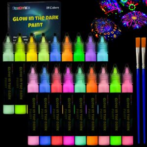 fansarriche glow in the dark fabric paints, 18 colors x 20 ml 3d waterproof acrylic textile paint markers, glow in dark paint pen, diy neon fabric paints for clothes, canvas