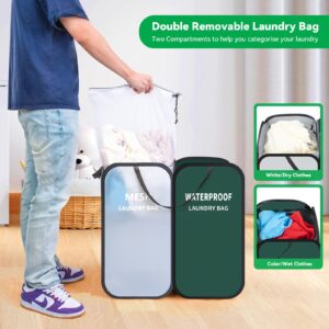 Pop Up Laundry Basket with Waterproof Wash Bag & Removable Mesh Bag, 2 Compartments Collapsible Laundry Hamper, Large Tall Clothes Sorter Storage Organizer for Bedroom Bathroom Home Apartment Travel