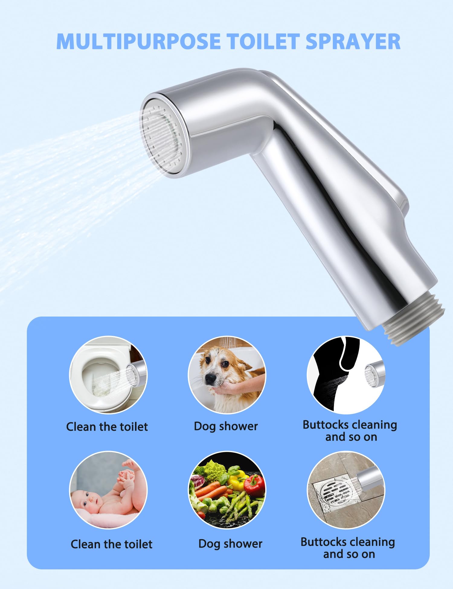 Handheld Toilet Bidet Sprayer for Toilet-Bathroom Diaper Sprayer for Kitchen, Adjustable Water Pressure Control for Feminine Wash Baby Wash