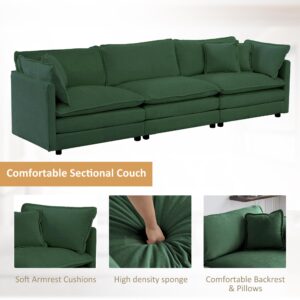 GNIXUU 111.5" Green Cloud Sofa Couch, Modern Comfy Chenille 3 Seat Sofa Couch with Pillows & Armrest for Living Room, Bedroom, Deep Seat Sofa