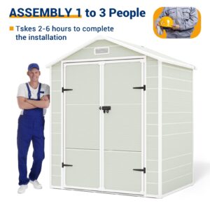 UDPATIO Outdoor Storage Shed 6x4.5 FT, Resin Outside Sheds & Outdoor Storage Plastic for Trash Can, Bike, Lawnmower, Generator, Tool Shed with Lockable Door for Backyard, Lawn, Patio, Sandstone