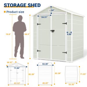 UDPATIO Outdoor Storage Shed 6x4.5 FT, Resin Outside Sheds & Outdoor Storage Plastic for Trash Can, Bike, Lawnmower, Generator, Tool Shed with Lockable Door for Backyard, Lawn, Patio, Sandstone