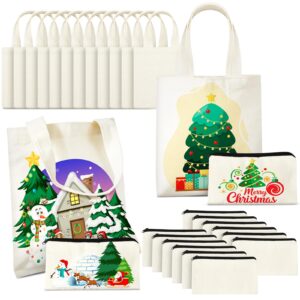 amylove 24 pcs mini canvas tote bag set include small canvas bag blanks small pouches with zipper for sublimation(natural color,8.5 x 8)