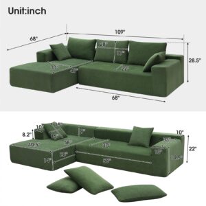 CALABASH Green Deep Sectional Sofa Couch,Modern Living Room Furniture Sets,Minimalist Free Combination Upholstered Modular Cloud Couch for Bedroom, Salon Office