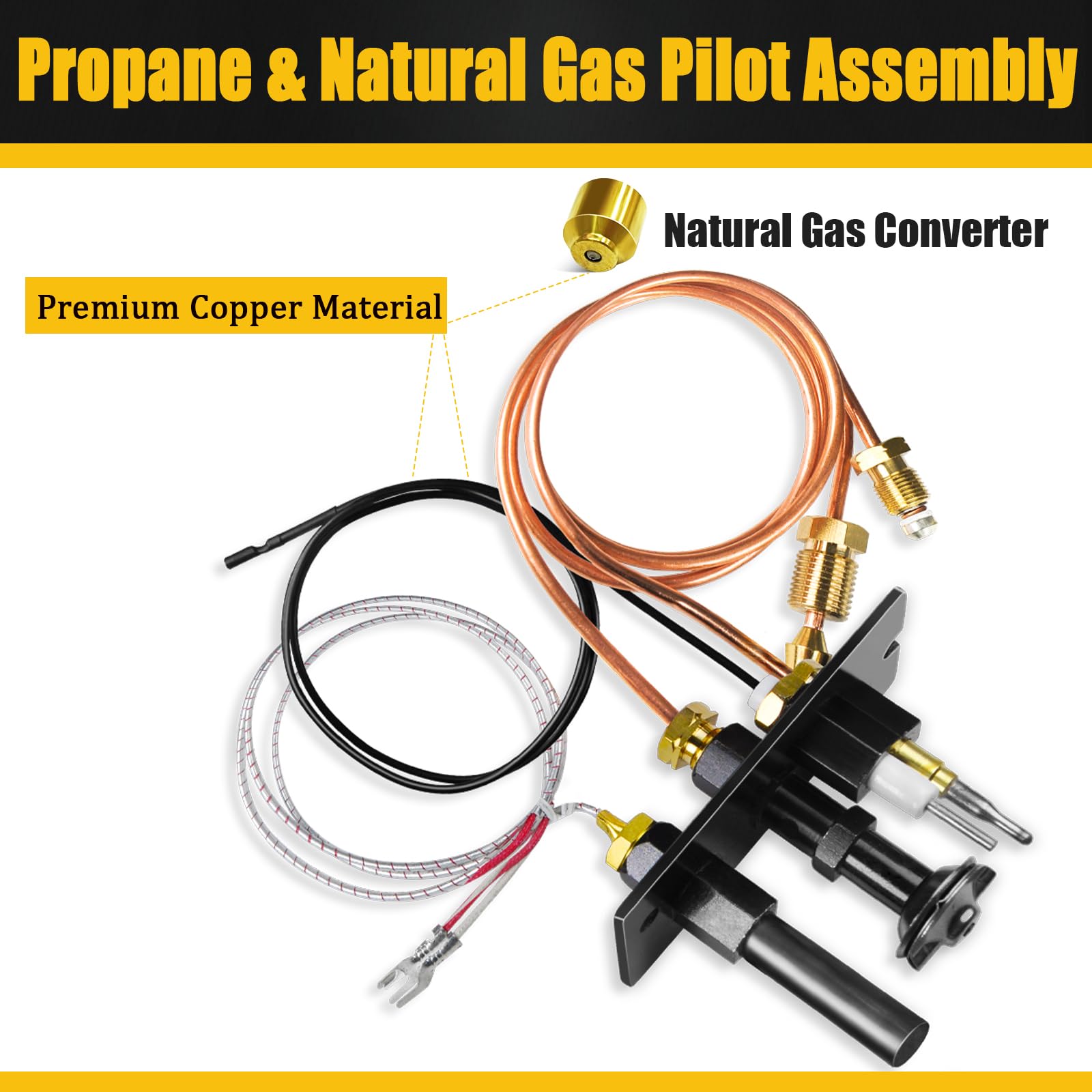 DEEKOOL 10002265 Propane Gas Pilot Assembly, 10002265 LP 3 Way Pilot Replacement for Majestic, Temco, Vermont Castings Dutchwest Fireplace and Stoves, Include A Free Natural Gas Nozzle