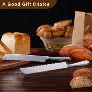 Eisinly Bread Knife, 2 Piece 13 Inches Serrated Bread Knives, Professional Design One-piece Stainless Steel Bread Slicing Knife for Baker, Baking Lover Efficiently Cutting Homemade Bread, Silver