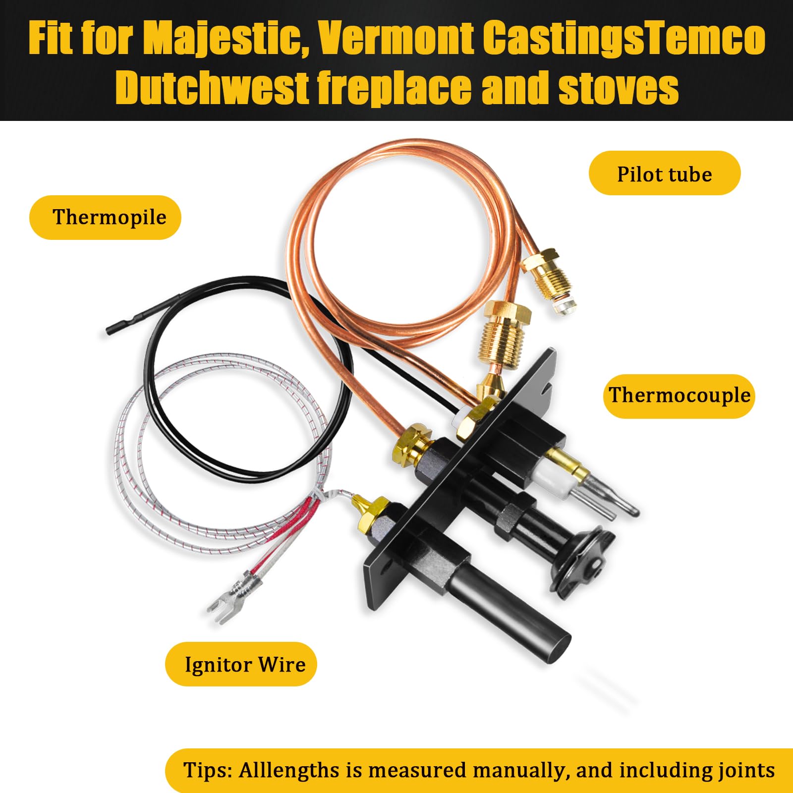 DEEKOOL 10002265 Propane Gas Pilot Assembly, 10002265 LP 3 Way Pilot Replacement for Majestic, Temco, Vermont Castings Dutchwest Fireplace and Stoves, Include A Free Natural Gas Nozzle