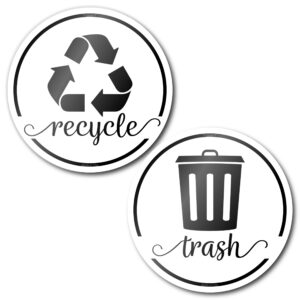 elegant recycling stickers for trash can, 3.5" trash and recycle stickers, laminated recycle stickers for trash bins, recycle sticker for kitchen trash cans recycling bin combo, rustic white decals