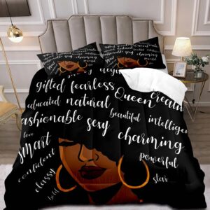 luvivihome 3pcs african american black girl comforter set king size, black woman afro girl melanin queen black girl magic bedding for teens, black quilt, inspirational gifts for women, 2 pillow cases