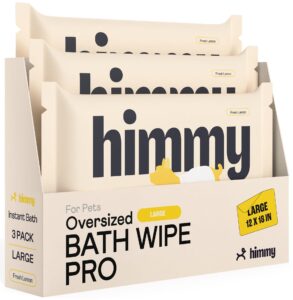 himmy large pet wipes for dogs and cats - 12" x 18" bath wipes for cleaning, deodorizing, conditioning, anti-itch grooming, wet dog wipes for paws, butt, ear, eye, whole body fresh lemon