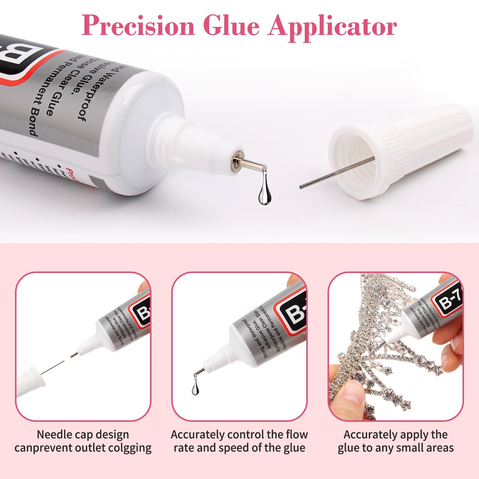 B7000 Jewelry Glue for Rhinestones, Cridoz 10Pack Super Craft Glue with Precision Tip Multi Function Clear Glue Fabric Adhesive for Cloth Stone Metal Platic Clay Bead Jewelry Making