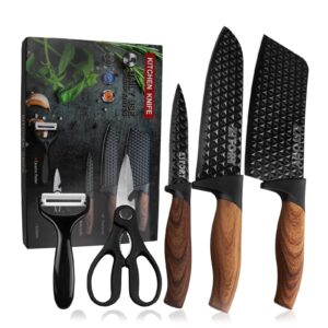 kitory cleaver knife set, 5 pcs non-stick japanese kitchen boxed knife set, includes cleaver, santoku chef knife, paring utility knife, ceramic peeler and kitchen scissors, 2024 kitchen gifts