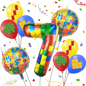 futureferry 32 inch building block number balloons block latex balloons for colorful blocks theme birthday party baby shower decorations (number 7)