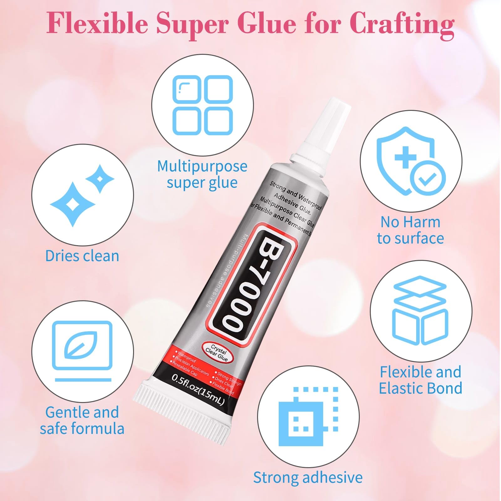 B7000 Jewelry Glue for Rhinestones, Cridoz 10Pack Super Craft Glue with Precision Tip Multi Function Clear Glue Fabric Adhesive for Cloth Stone Metal Platic Clay Bead Jewelry Making