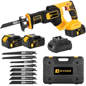 jexugk reciprocating saw cordless, 21v 2 x 4.0ah battery brushless power cordless saw, 0-3500 spm variable speed, 8 saw blades & fast charger reciprocating saws for wood/metal/pvc cutting