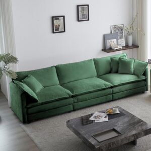 GNIXUU 111.5" Green Cloud Sofa Couch, Modern Comfy Chenille 3 Seat Sofa Couch with Pillows & Armrest for Living Room, Bedroom, Deep Seat Sofa