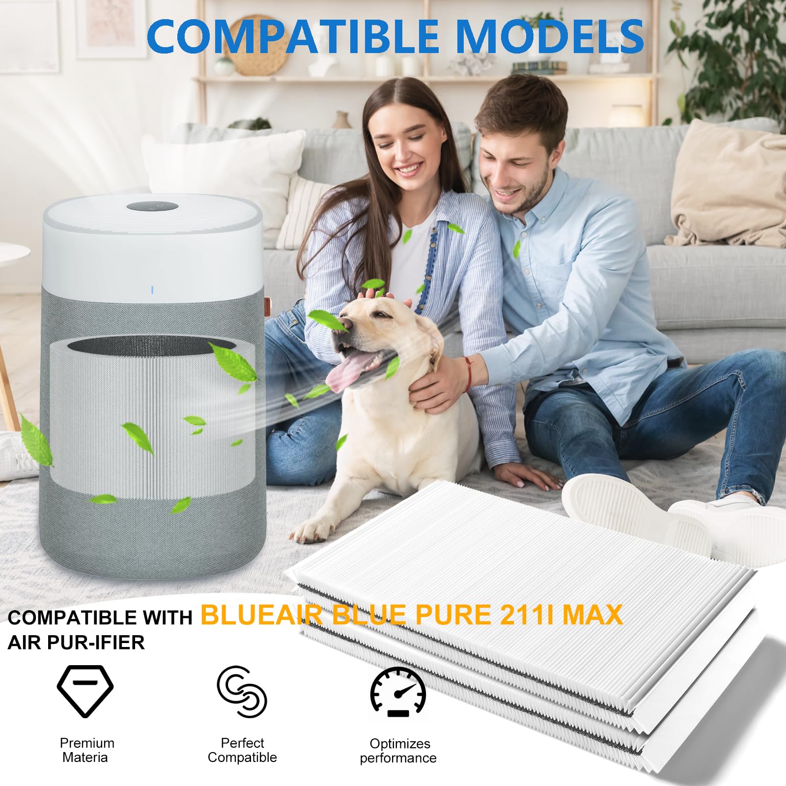 211i Max Replacement Filter Compatible with Blue Pure 211i Max Air Purifier. Blue Pure F2MAX, 3-in-1 H13 Ture HEPA and High-Efficiency Activated Carbon Filters