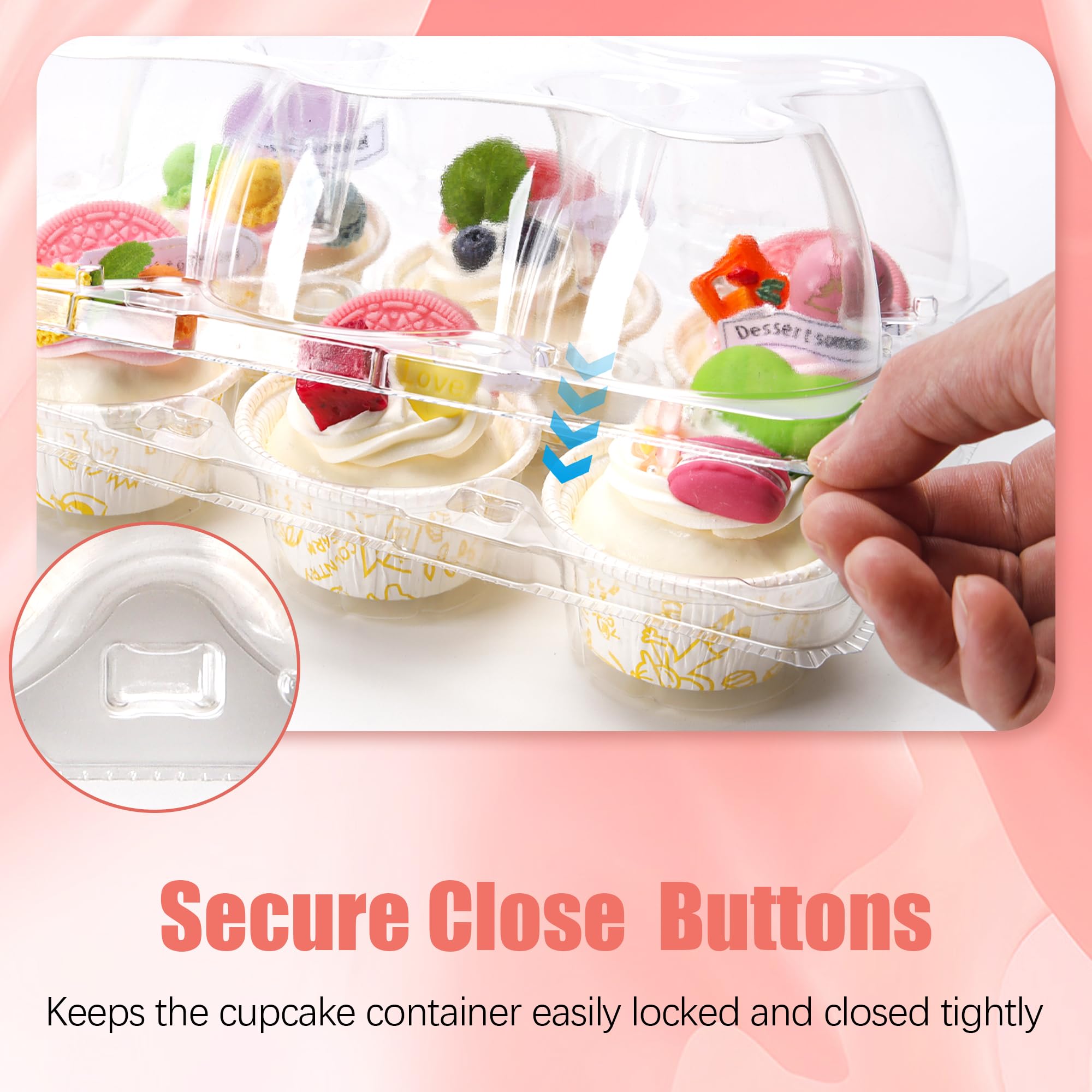 NPLUX 6 Count Cupcake Containers 30 Pack Cupcake Holders Clear Plastic Stackable Cupcake Boxes with Detachable Tall Dome Lids for 180 Cupcakes, BPA Free, Standard Size