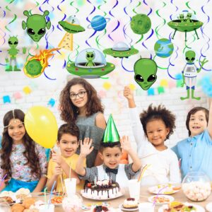 Capoda 54 Pcs Alien Decorations Hanging Swirls No DIY UFO Theme Party Ceiling Decorations Green Alien Outer Space Saucer Man Hanging Swirls Decorations for Boys Girls Birthday Baby Shower Decor