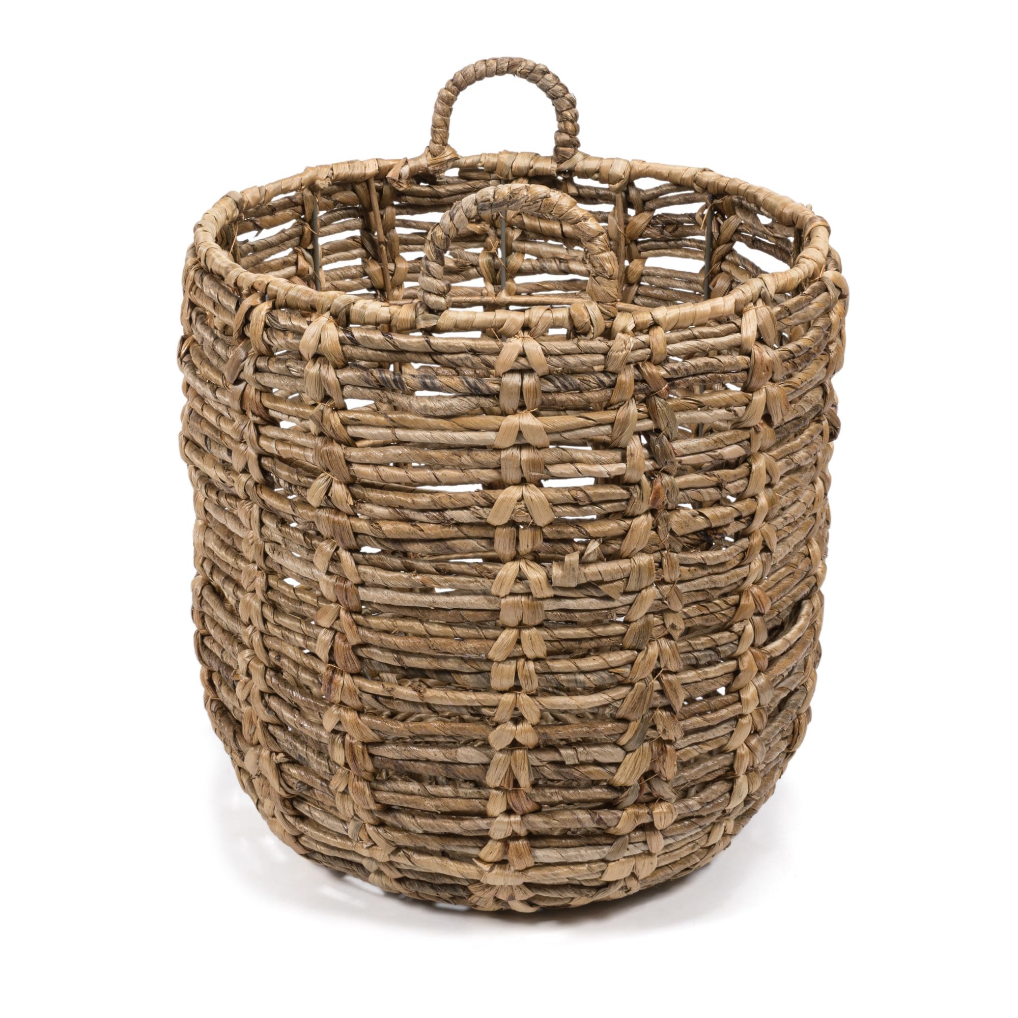 happimess BSK1003A Laurel Bohemian Hand-Woven Abaca Basket with Handles for Storage and Decoration in Bedroom, Living Room, Laundry Room, Entryway, Natural