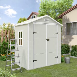 UDPATIO Outdoor Storage Shed 6x4.5 FT, Resin Outside Sheds & Outdoor Storage Plastic for Trash Can, Bike, Lawnmower, Generator, Tool Shed with Lockable Door for Backyard, Lawn, Patio, Sandstone