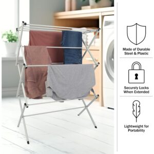 Lavish Home Clothes Drying Rack - Collapsible and Compact for Indoor/Outdoor Use - Portable Rack for Hanging and Air-Drying Laundry (White)