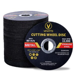 vevitts 100 pack cut off wheels 4 1/2 inch, cutting wheel, thin cutting disc die grinder cut-off wheel for angle grinder metal & stainless steel rotary tool drill attachment 4-1/2" x 1/25" x 7/8"