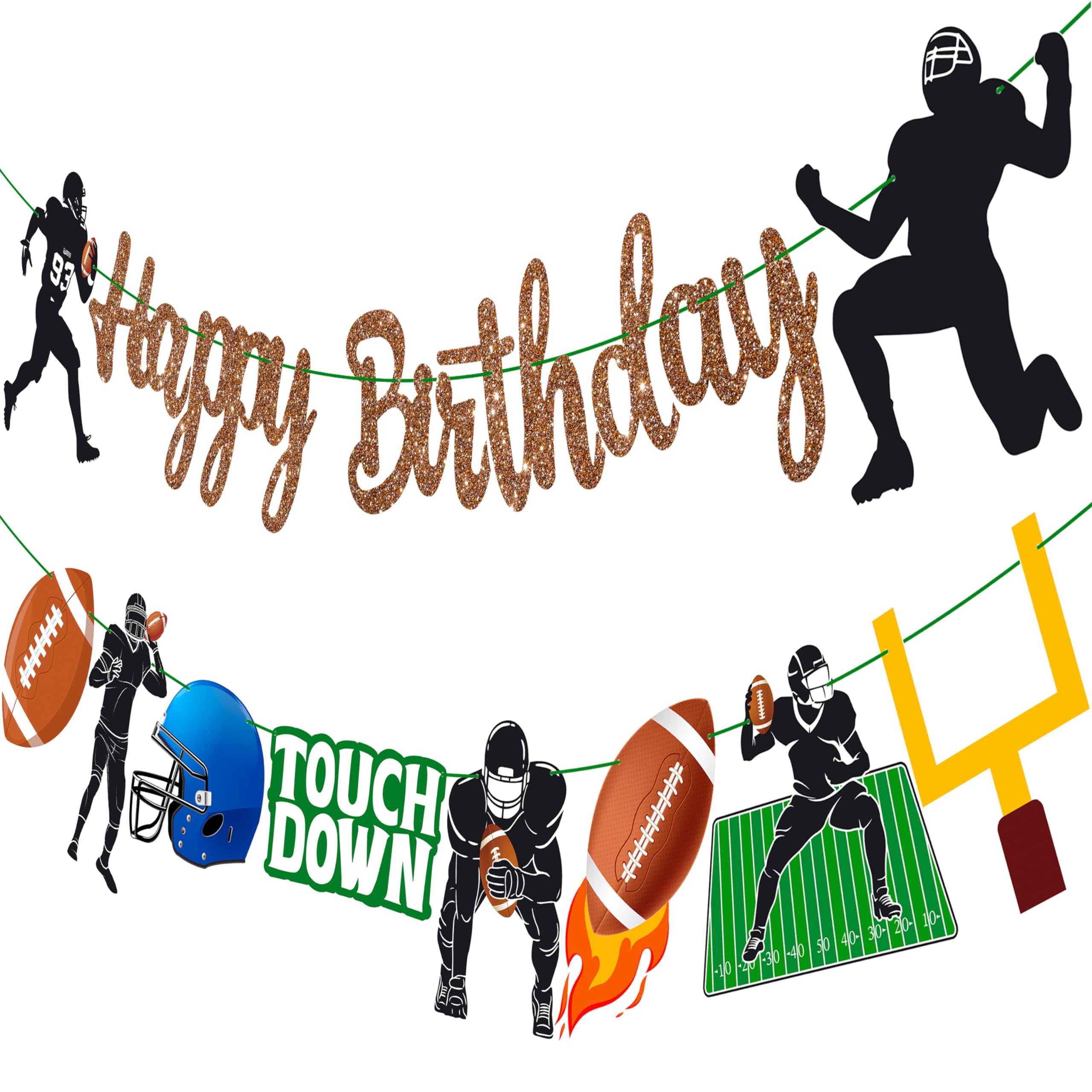 Football Happy Birthday Banners Football Themed Birthday Party Decoration Rugby Player Cutout Banner 2Pcs Football Party Decoration for Football Baby Shower Supplies