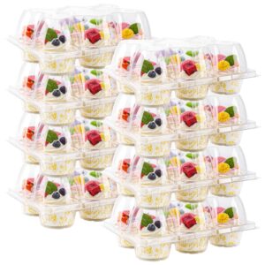 nplux 6 count cupcake containers 30 pack cupcake holders clear plastic stackable cupcake boxes with detachable tall dome lids for 180 cupcakes, bpa free, standard size