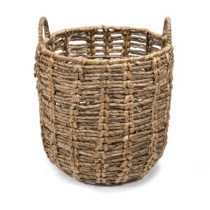 happimess bsk1003a laurel bohemian hand-woven abaca basket with handles for storage and decoration in bedroom, living room, laundry room, entryway, natural