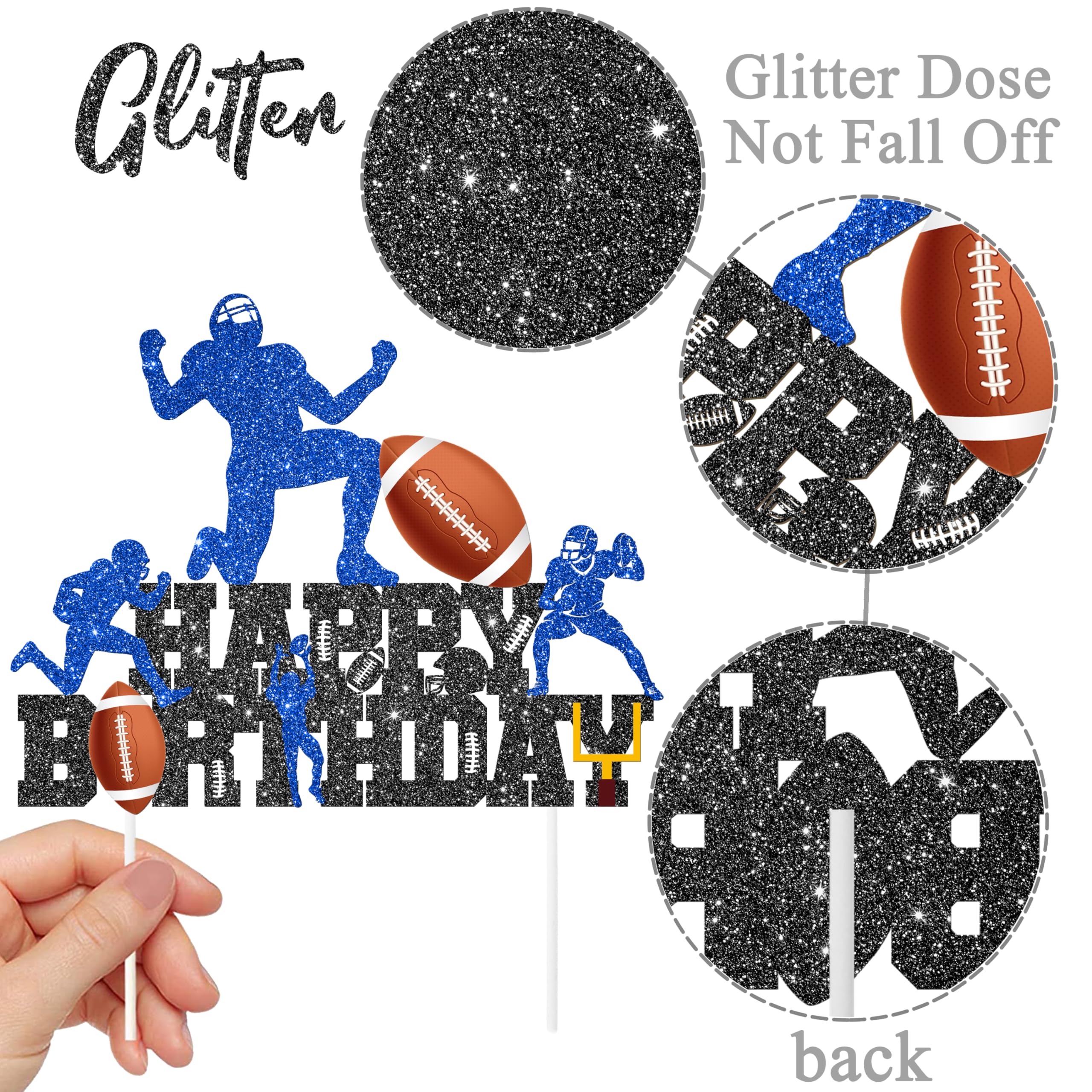 Football Birthday Cake Topper Football Theme Birthday Party Decoration Rugby Ball Player Cake Pick football Cake Topper for Sport Theme Baby Shower Supplies