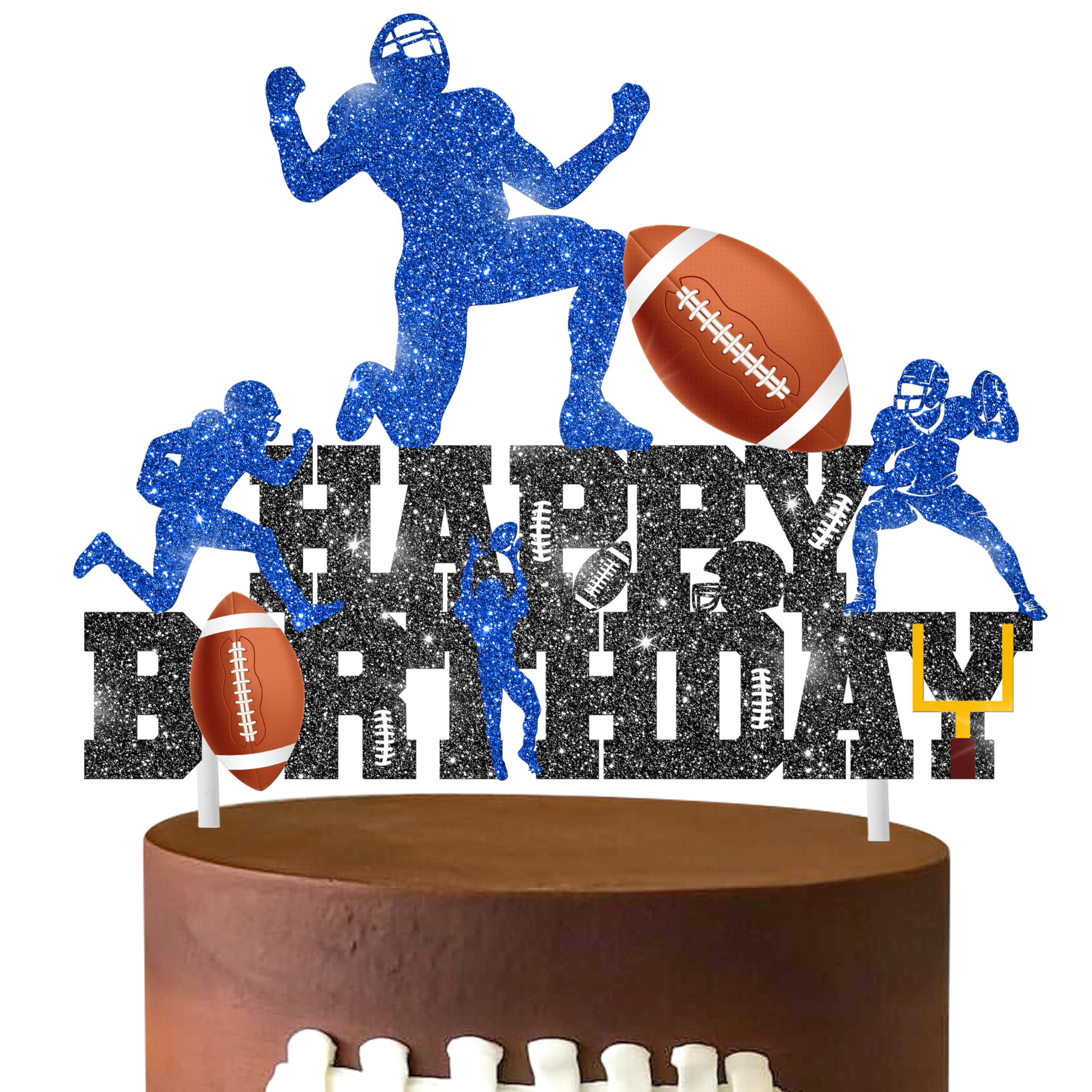 Football Birthday Cake Topper Football Theme Birthday Party Decoration Rugby Ball Player Cake Pick football Cake Topper for Sport Theme Baby Shower Supplies