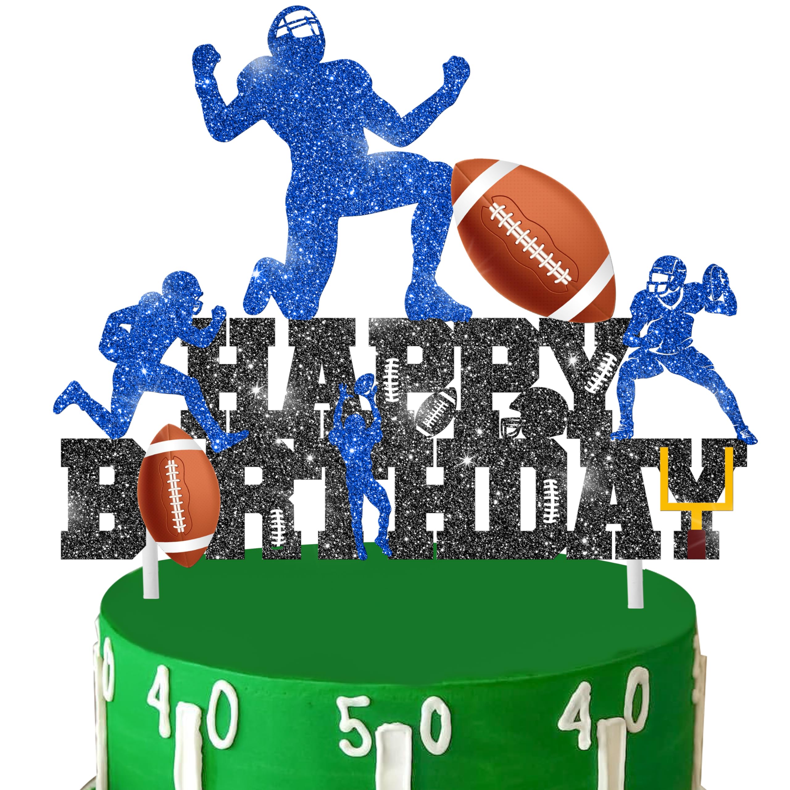 Football Birthday Cake Topper Football Theme Birthday Party Decoration Rugby Ball Player Cake Pick football Cake Topper for Sport Theme Baby Shower Supplies