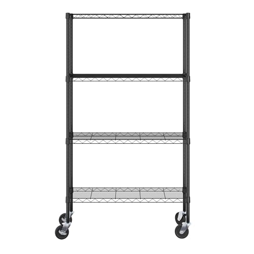 Furinno Wayar 4-Tier Metal Storage Shelf Rack Cart with Casters, 36 x 14 x 58, Black