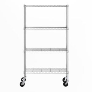 Furinno Wayar 4-Tier Metal Storage Shelf Rack Cart with Casters, 36 x 14 x 58, Stainless Steel