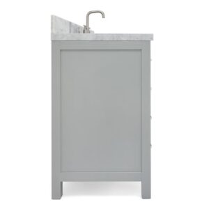 ARIEL Single Bath Vanity 67" Inch Grey, 1.5" Edge Carrara Marble Countertop & Splash, Rectangular Sink, 2 Soft Closing Doors, 9 Full Extension Dovetail Drawers, Brushed Nickel