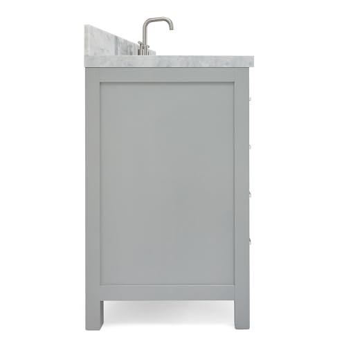 ARIEL Single Bath Vanity 67" Inch Grey, 1.5" Edge Carrara Marble Countertop & Splash, Rectangular Sink, 2 Soft Closing Doors, 9 Full Extension Dovetail Drawers, Brushed Nickel