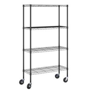 furinno wayar 4-tier metal storage shelf rack cart with casters, 36 x 14 x 58, black