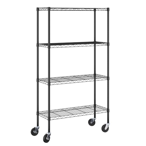 Furinno Wayar 4-Tier Metal Storage Shelf Rack Cart with Casters, 36 x 14 x 58, Black