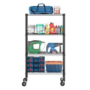 Furinno Wayar 4-Tier Metal Storage Shelf Rack Cart with Casters, 36 x 14 x 58, Black