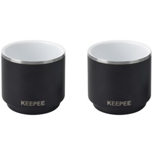 keepee 4 oz stackable cup, vacuum insulated espresso coffee cup with ceramic coating, stainless steel, 2 pack, matte black