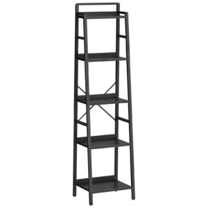 hoobro 5-tier ladder shelf, narrow bookshelf, industrial bookcase, skinny bookshelf for small spaces, corner storage shelf for home office, living room, black bb35sj01