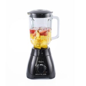 universal 550w mass vital blender with glass jar 57 oz / 1.7 liter / 1.8 quart, 2 speed + pulse function and 4 stainless steel blade with chrome steel technology