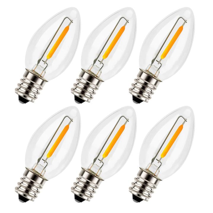 C7 LED Night Light Bulbs - E12 Candelabra Base Christmas Village Replacement Bulbs, 120V 0.6W Equivalent 7W Incandescent Bulb for Villages Houses Dept 56, Christmas Craft Village House Decor, 6 Pack