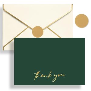 azaza 48 pcs thank you cards with envelopes 4x6, green wedding thank you cards gold foil, minimalistic blank thank you notes for graduation baby shower bridal shower (green)