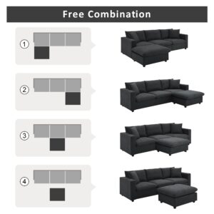 SCANORDIC 100.4" Convertible Couches for Living Room, L-Shape Modular Sectional Sofa with Reversible Chaise and 2 Pillows, Modern Sectional Couches for Living Room, Apartment, Office, Black