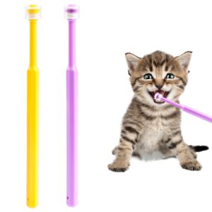 mozeat lens small cat & dog toothbrush, 2 pack 360 degree soft silicone pet toothbrush cat dental care dog oral hygiene deep clean pet teeth cleaning kit (small size, orange/purple)